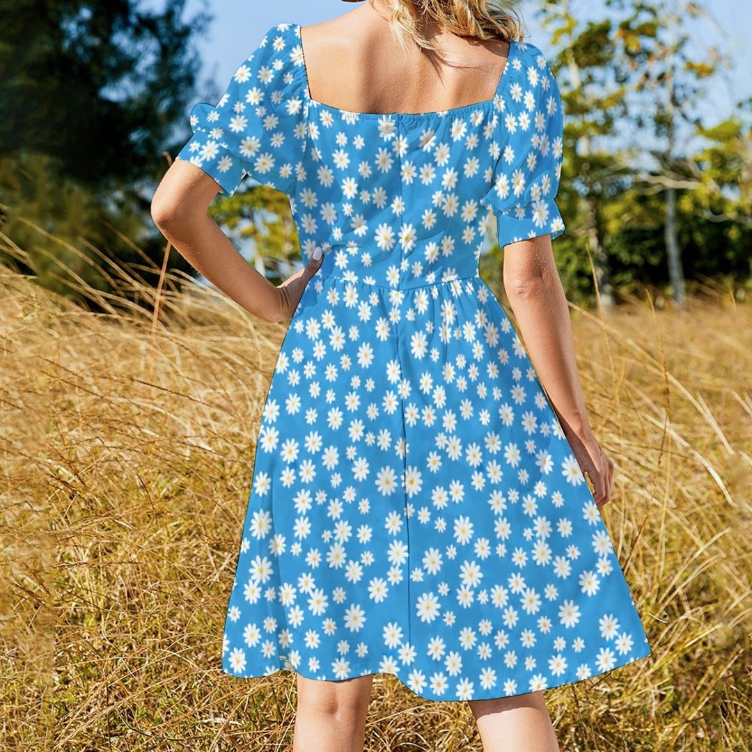 Daisies Sweetheart Neck Puff Sleeve Dress, Daisy Puff Sleeve Dress ...