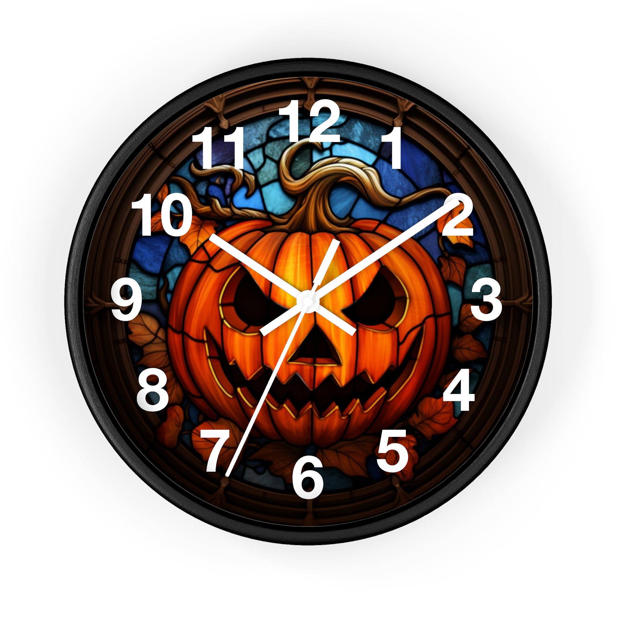 Jack O' Lantern Stained Glass Print Wall Clock Halloween Pumpkin Clock ...