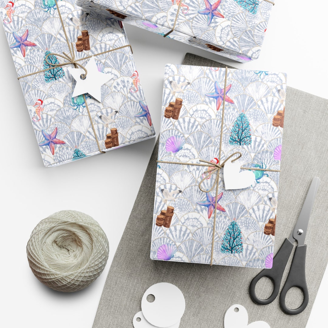 Coastal Christmas Gift Wrapping Paper, Festive Holiday Gift Wrap ...