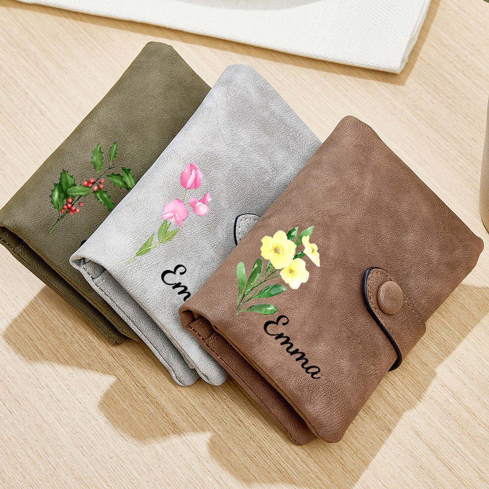 Personalized Name & Birth Month Flower Wallet, Custom Women's Wallet ...