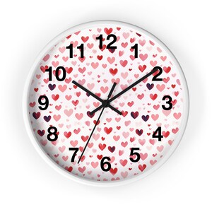 Watercolor Hearts Wall Clock, Analog Clock, Valentine's Day Gift ...