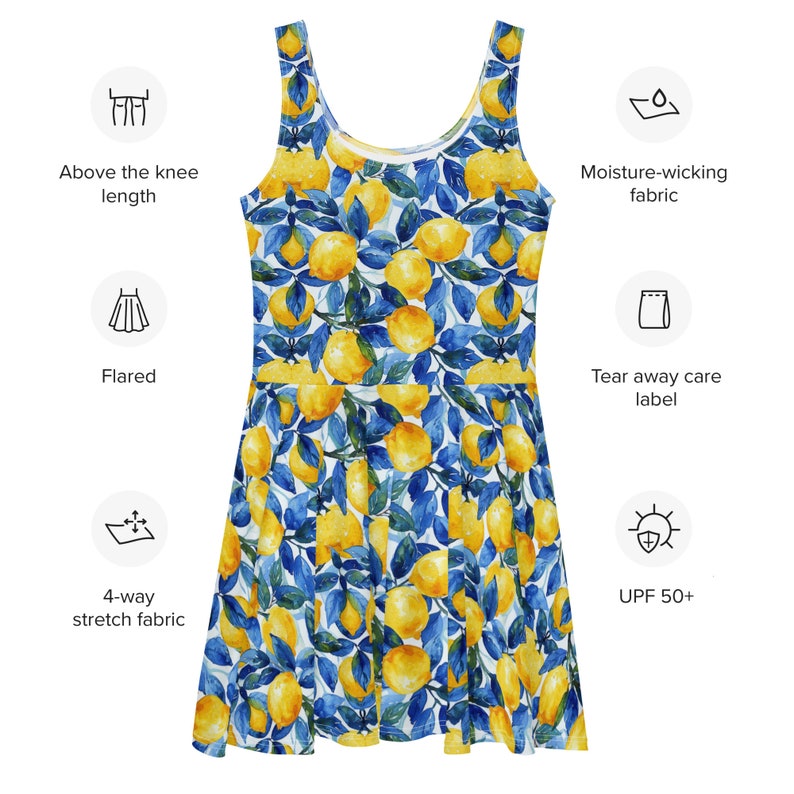 Lemon Print Skater Dress: Sleeveless Spring Sundress - Etsy