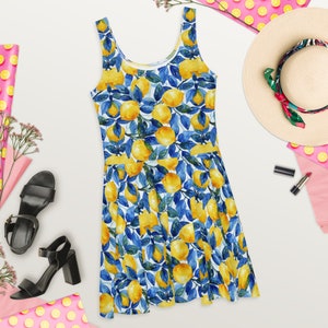 Lemon Print Skater Dress: Sleeveless Spring Sundress - Etsy
