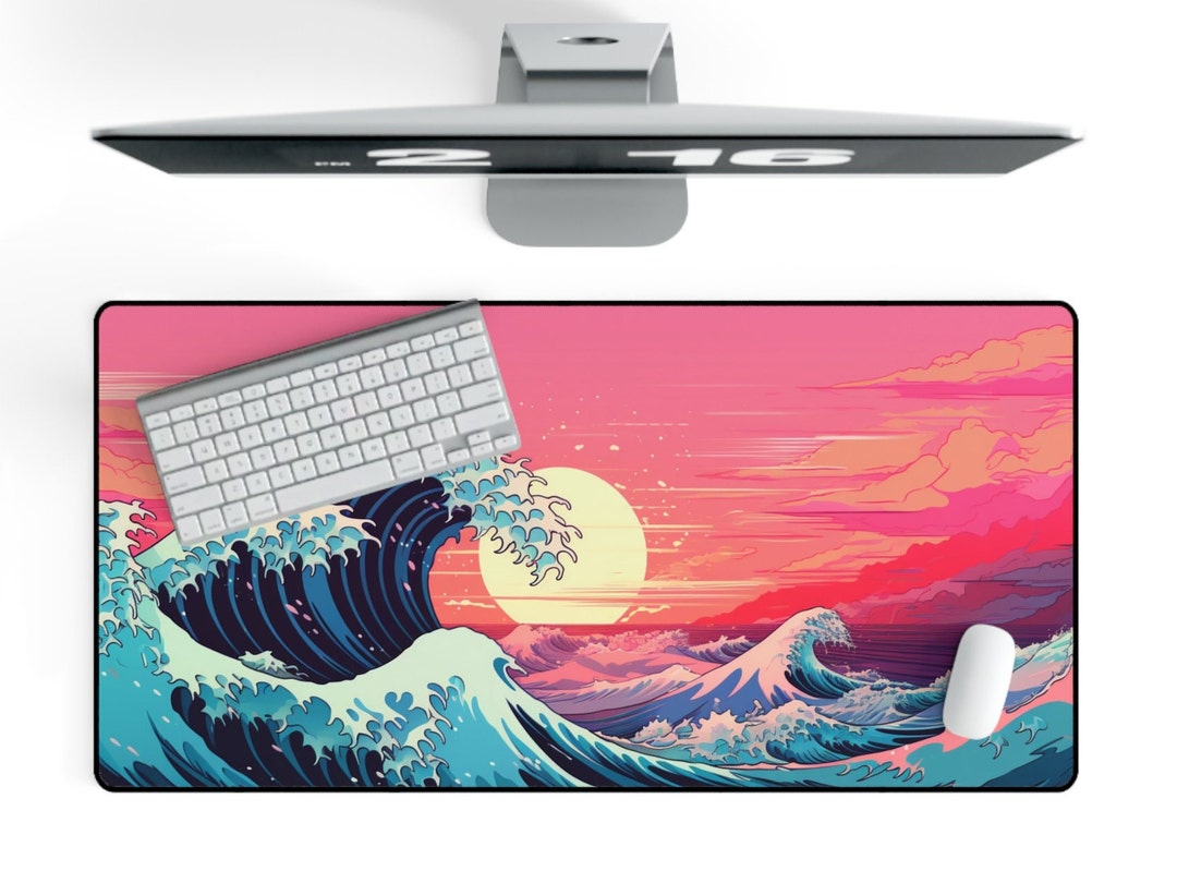 Retro Crashing Wave Desk Mat, Large Mouse Pad, Outrun Home Office Decor, Gifts for Gamers ...
