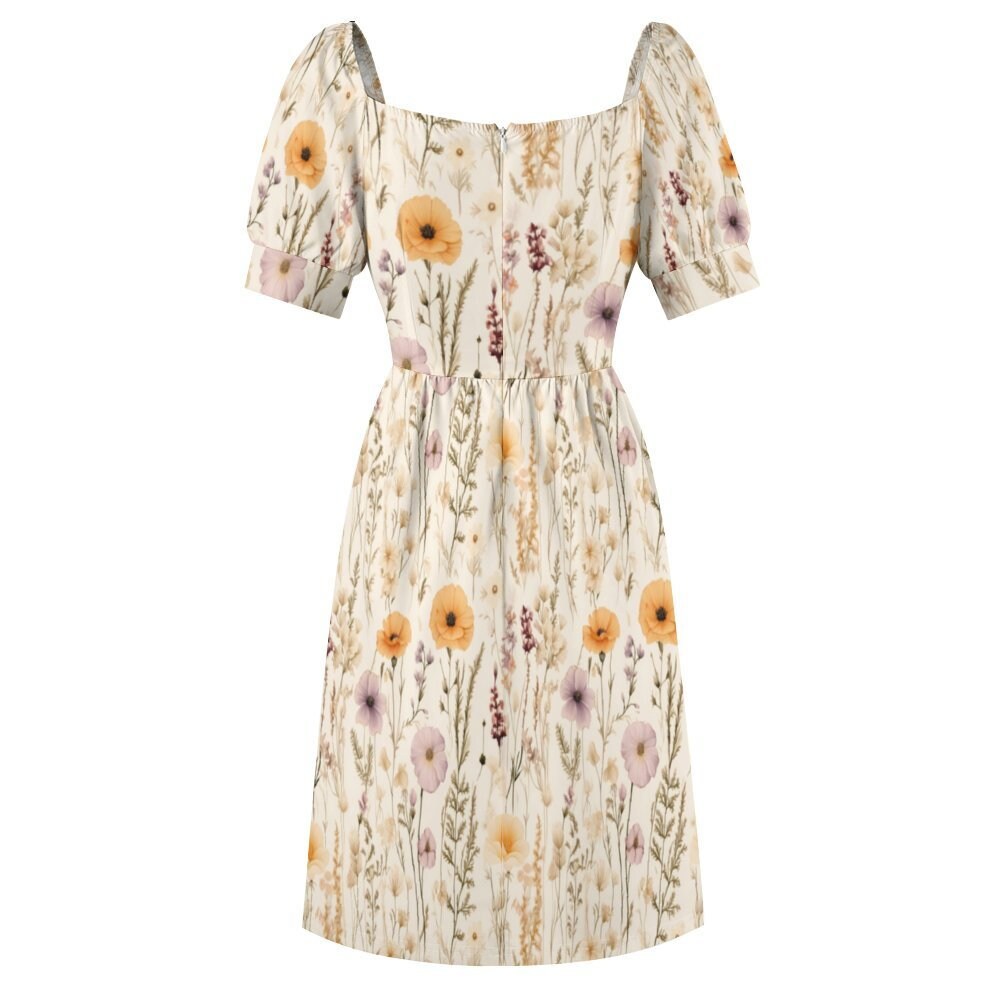 Wildflower Sweetheart Neck Puff Sleeve Dress, Wildflowers Puff Sleeve ...
