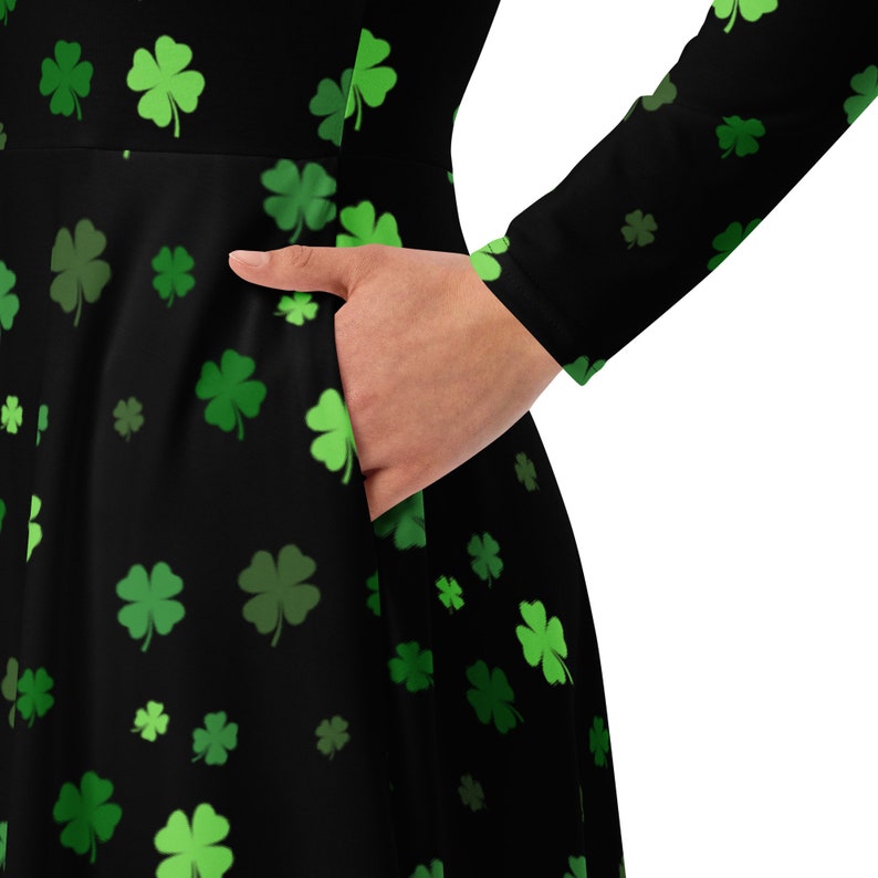 Black St. Patrick's Day Long Sleeve Dress, Shamrock Dress, Clover Midi ...