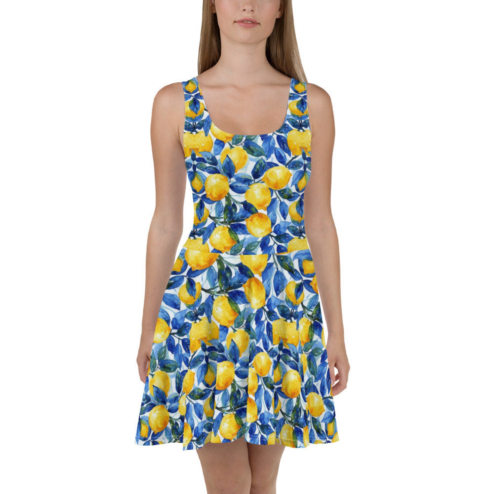 Lemon Print Skater Dress: Sleeveless Spring Sundress - Etsy