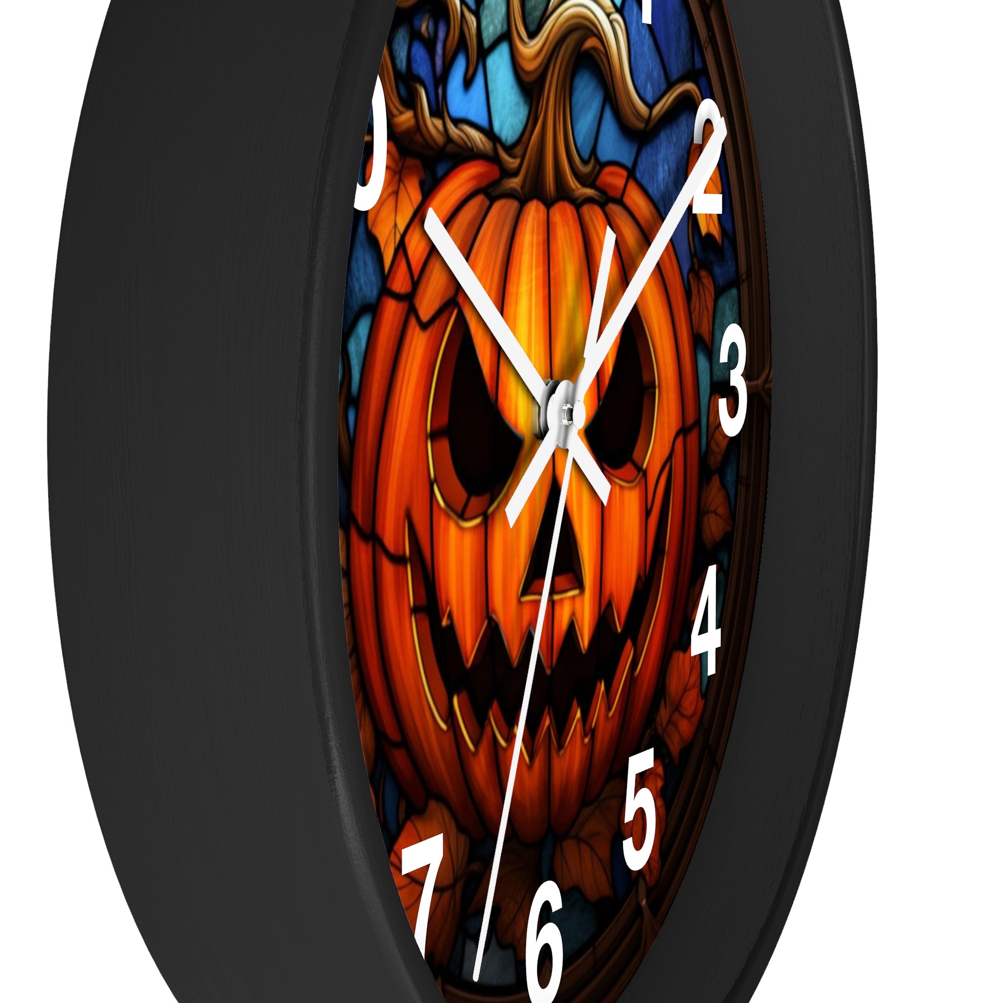 Jack O' Lantern Stained Glass Print Wall Clock Halloween Pumpkin Clock ...