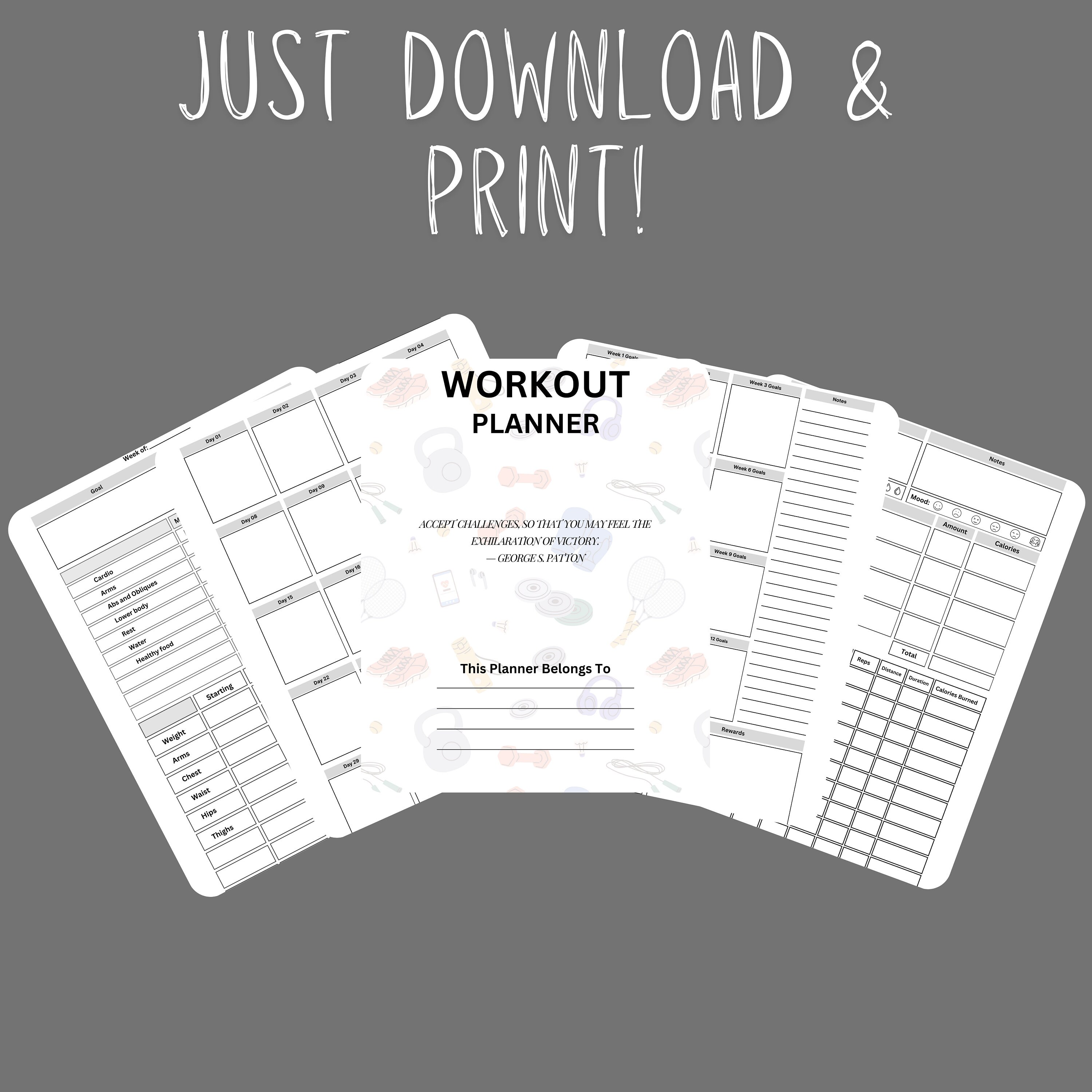 Printable 30-day Fitness Challenge Planner, Workout Planner, Instant ...