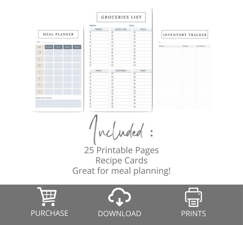 Printable Recipe Card Bundle + Meal Planner | 26-page Kitchen Organizer ...