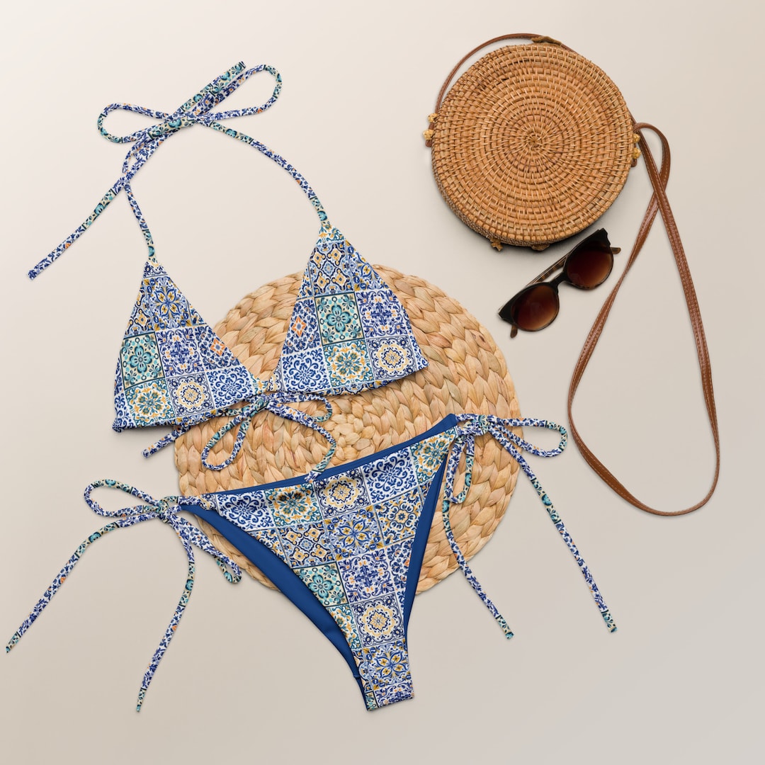 Mediterranean Tile String Bikini for Women, Plus Size Bikinis for Beach ...