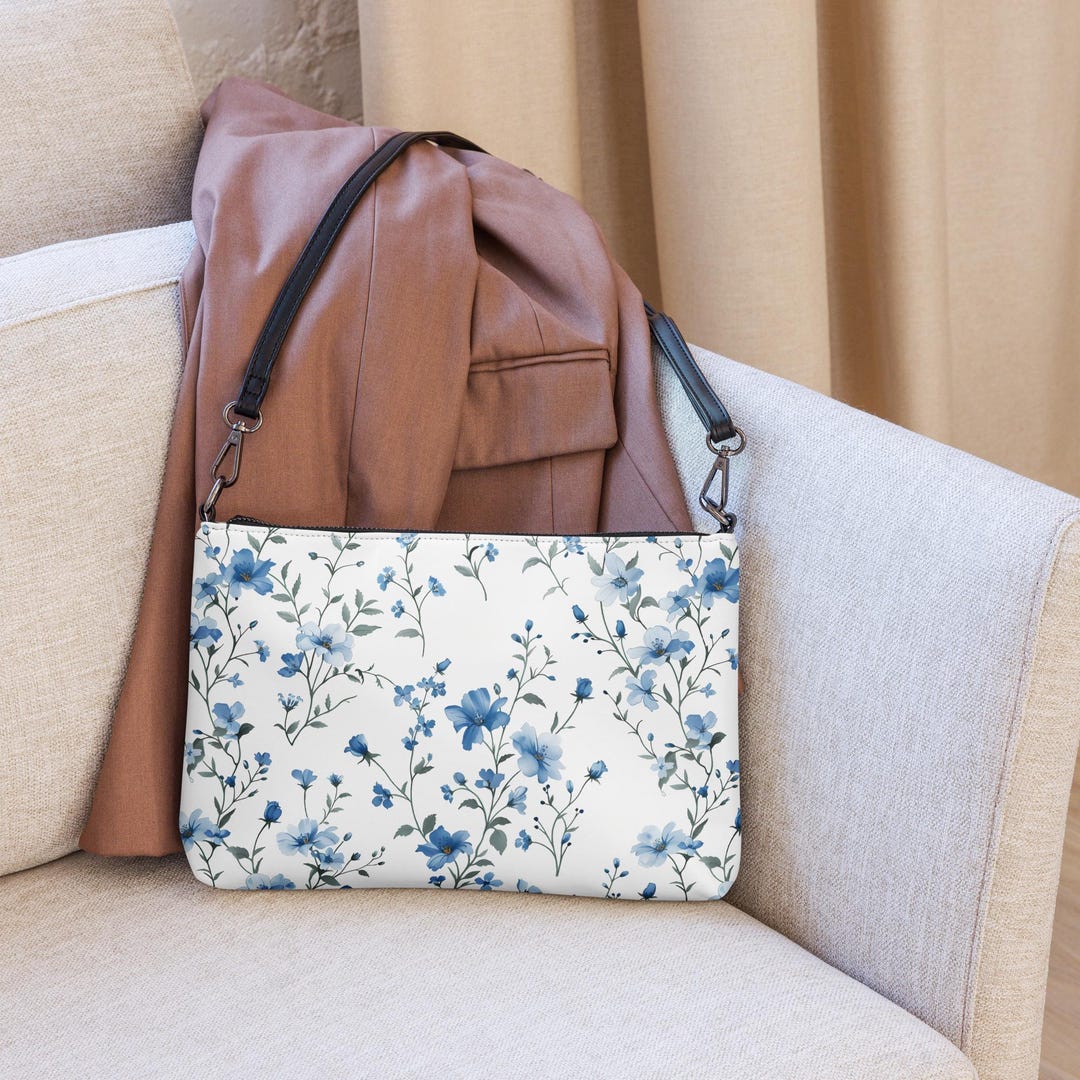 Blue Wildflowers Crossbody Bag, Crossbody Flower Purse, Toile De Jouy ...