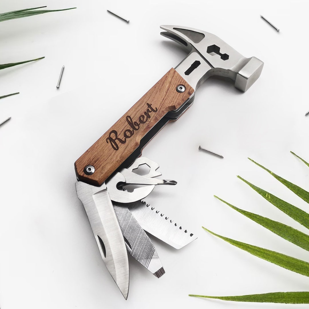 Personalized Wooden Handle Claw Hammer Multitool, Custom Gift for Him, Engraved Groomsmen Gift ...
