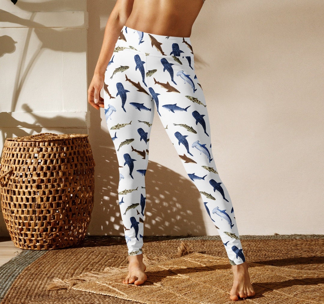 Shark Print Yoga Leggings: Women's Sealife Workout Tights - Etsy