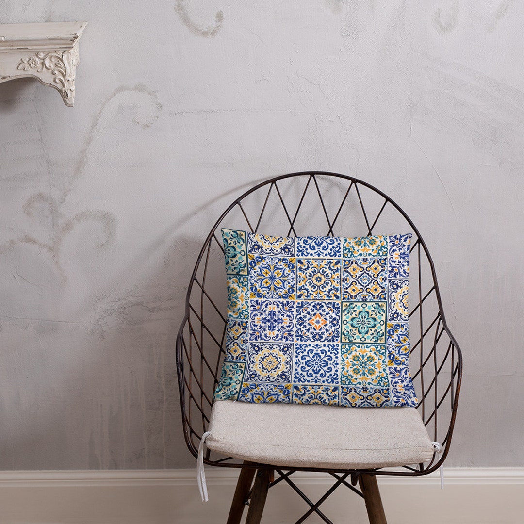 Mediterranean Tile Pillow for Home Decor, Decorative Throw Pillow ...