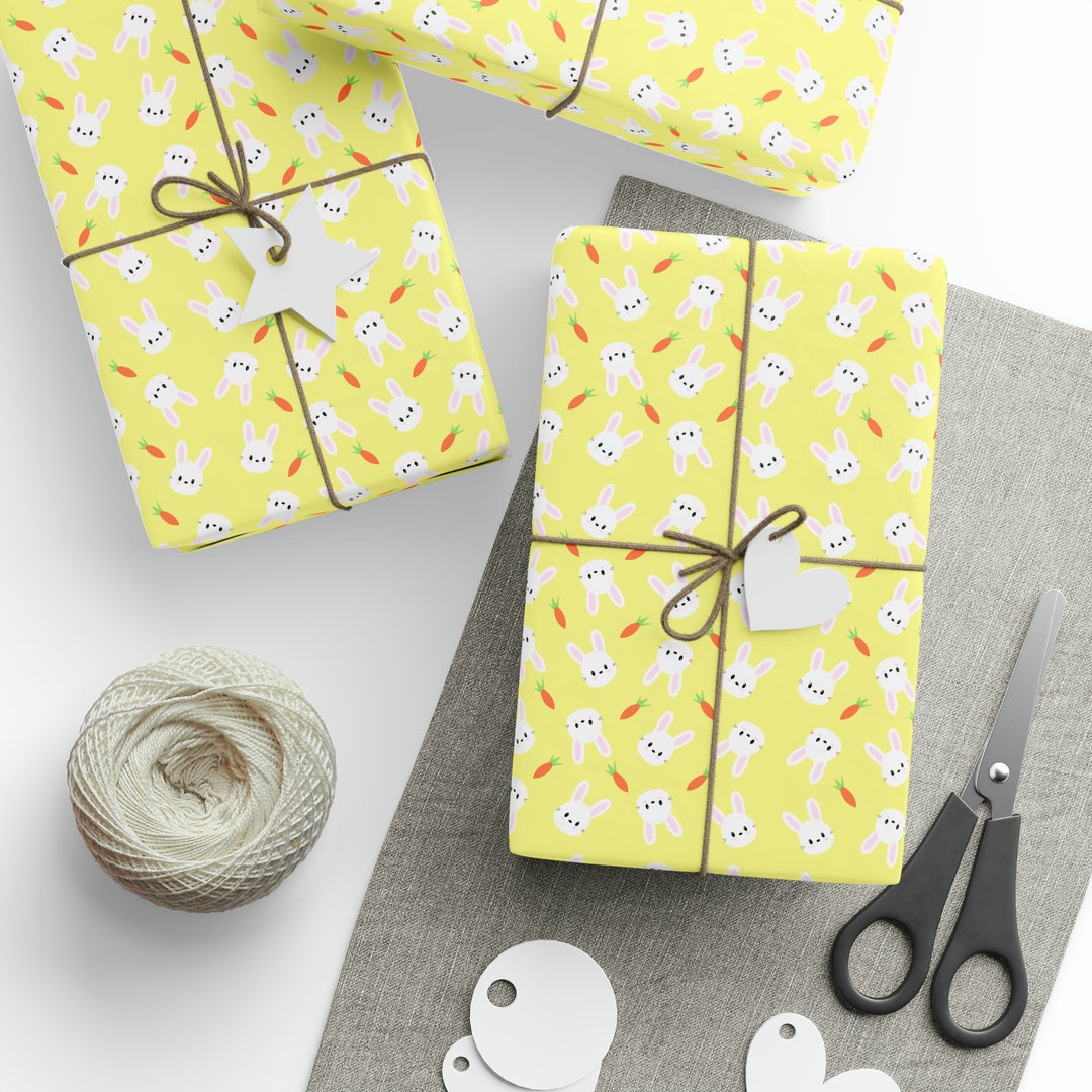 Rabbit and Carrot Yellow Gift Wrap, Modern Glossy or Matte Wrapping ...