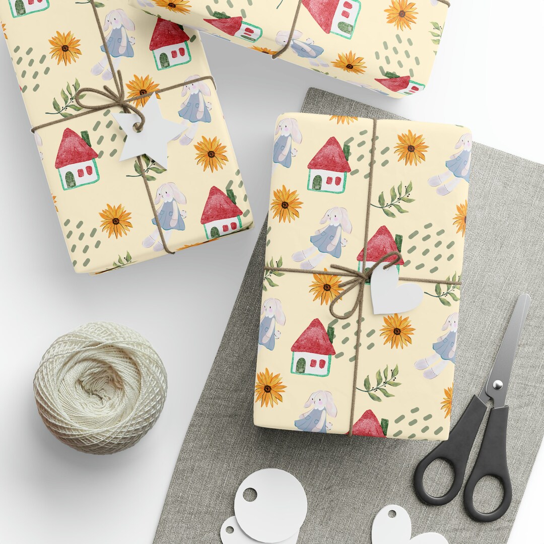 Spring Bunny Gift Wrap, Modern Glossy or Matte Wrapping Paper Roll ...