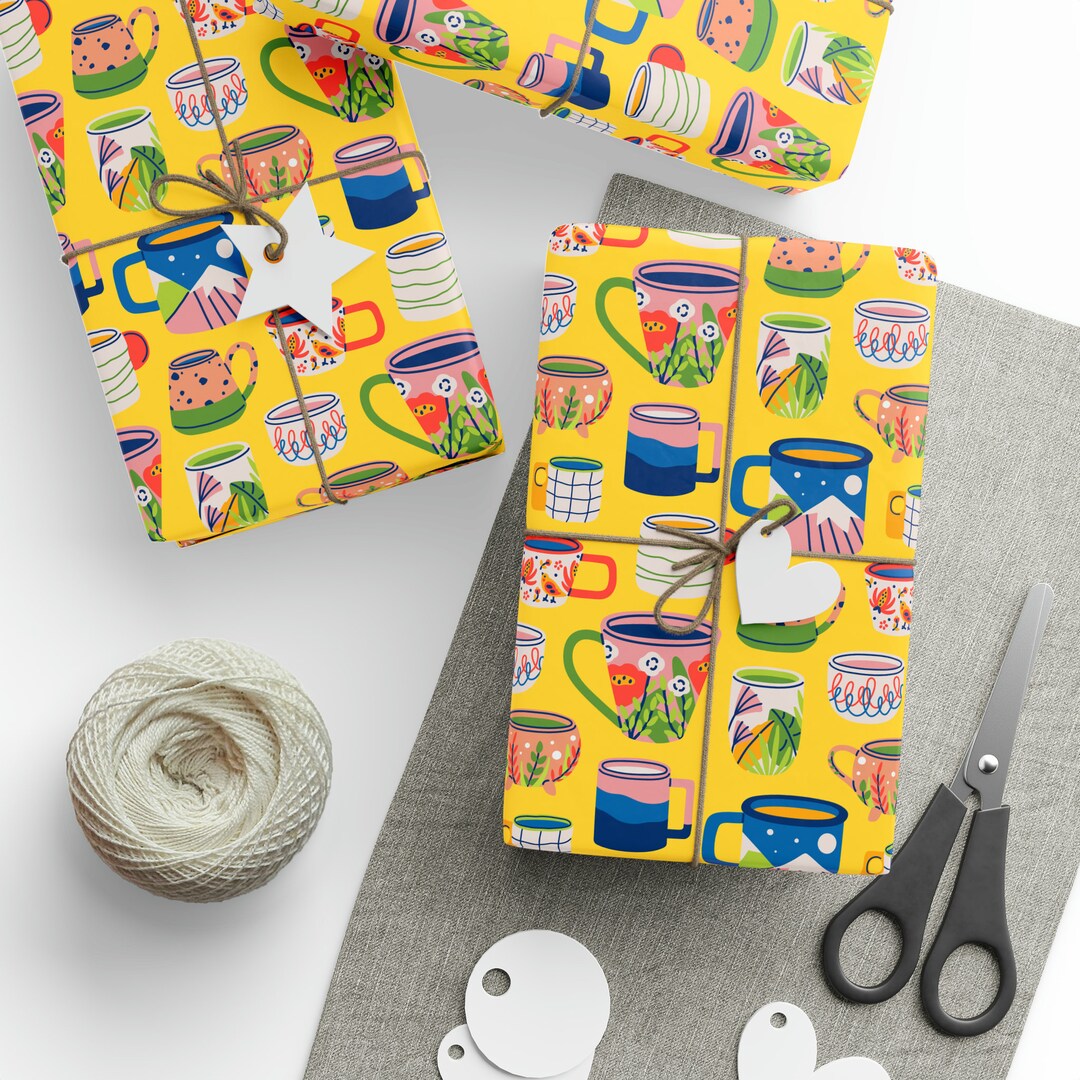 Floral Mug Pattern Gift Wrap, Unique Glossy or Matte Wrapping Paper ...