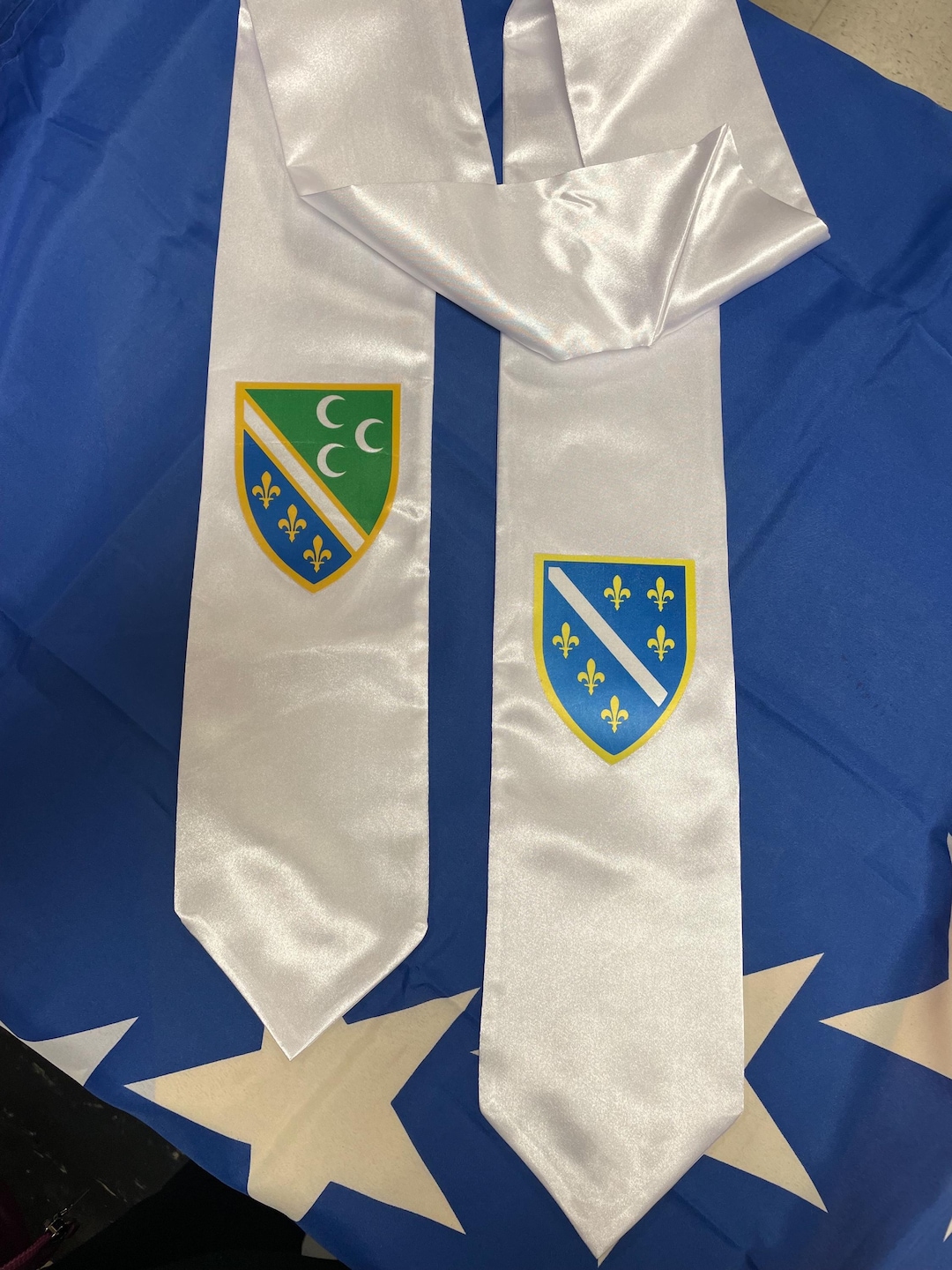 White Graduation Sash Stole | Bosnia & Sandžak Flag Design | Cultural ...