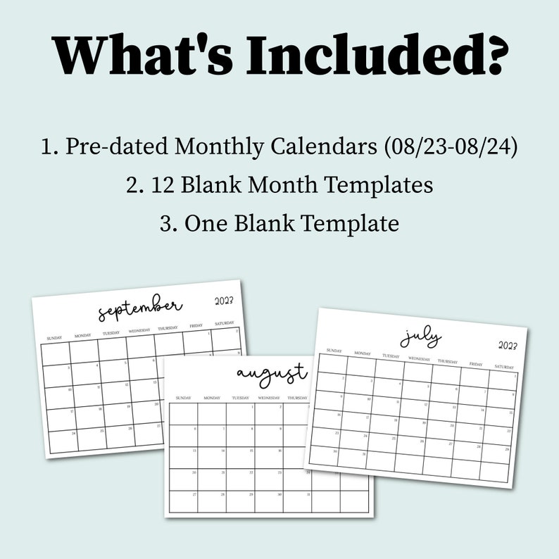 2023 2024 Academic Monthly Calendars, Printable, Editable, 11 X 8.5 ...