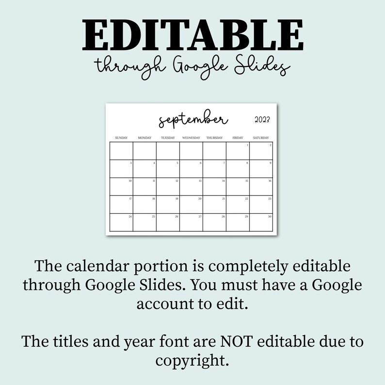 2023 2024 Academic Monthly Calendars, Printable, Editable, 11 X 8.5 ...