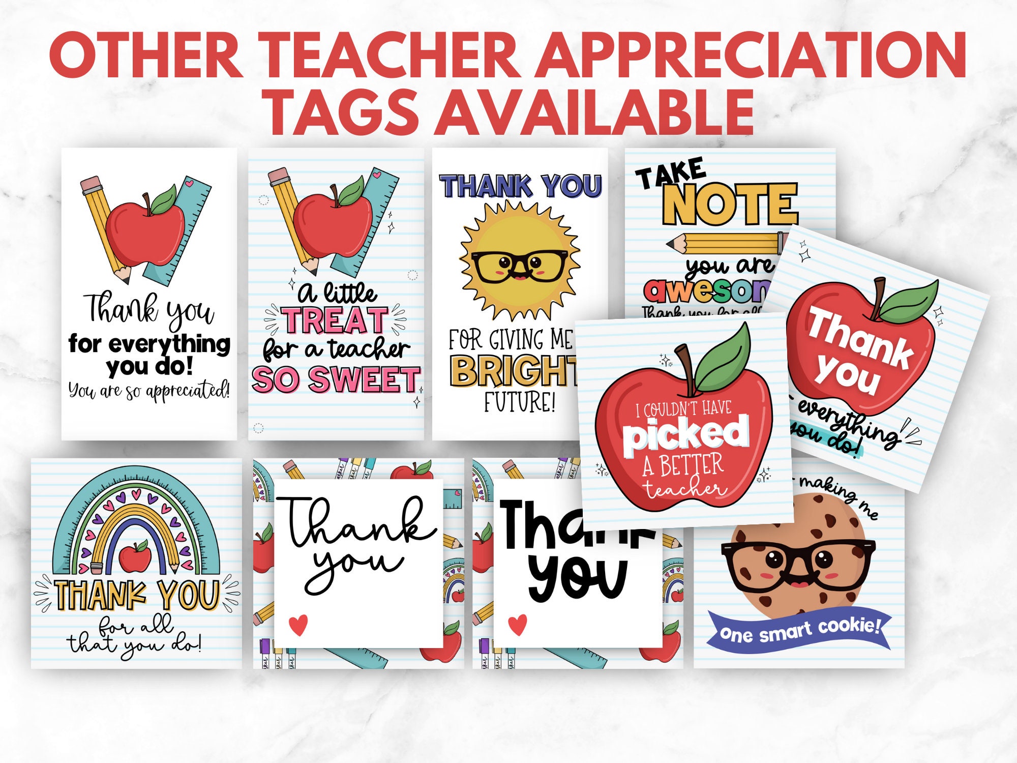 Teacher Appreciation Gift Tags Thank You Tag School Employee ...