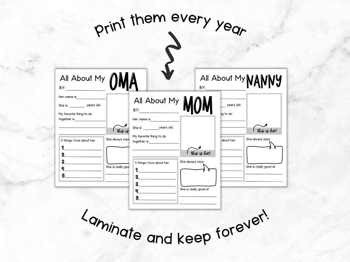 Mothers Day Printables All About My Mom, Step Mom, Bonus Mom, Grandma ...