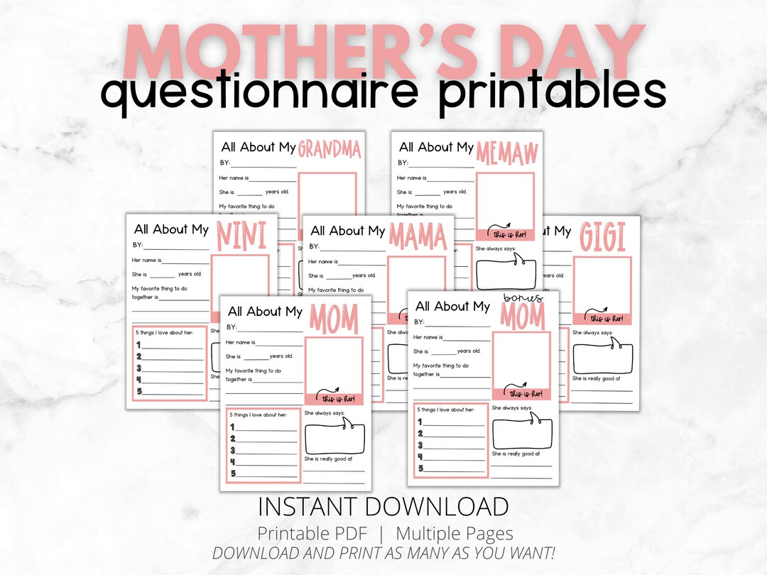 Mother’s Day Printables | All About My Mom, Step Mom, Bonus Mom ...