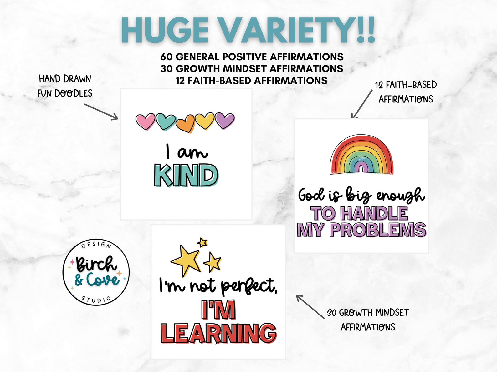 Positive Affirmations for Kids & Adults Growth Mindset Affirmations Fun ...