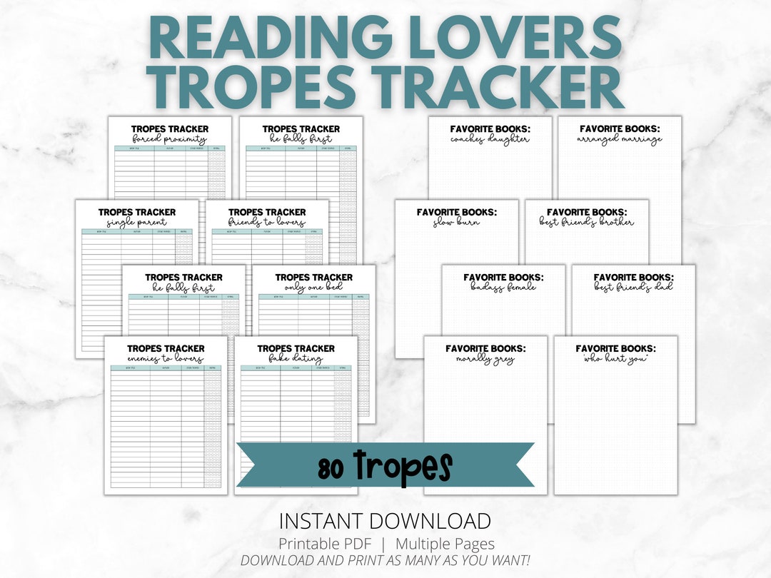 Reading Lovers Book Tropes Trackers | Printable Reading Journal ...