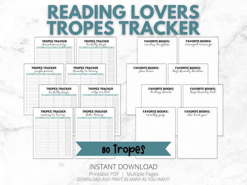 Reading Lovers Book Tropes Trackers | Printable Reading Journal ...