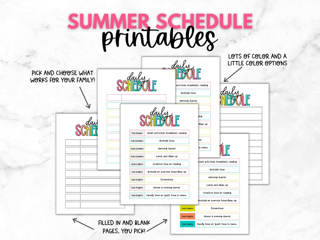 Summer Schedule Printables | Daily and Weekly Schedules | Summer ...