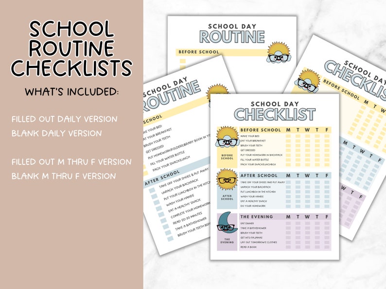 Kids Daily School Routine Checklist | Ready for School Printable ...