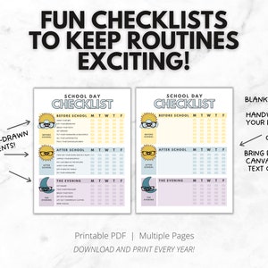 Kids Daily School Routine Checklist | Ready for School Printable ...