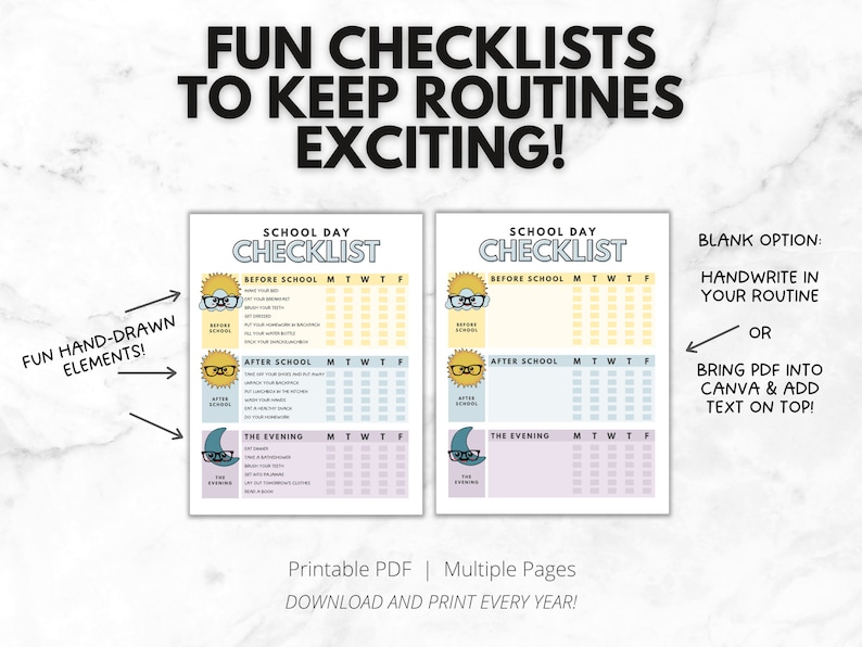 Kids Daily School Routine Checklist | Ready for School Printable ...