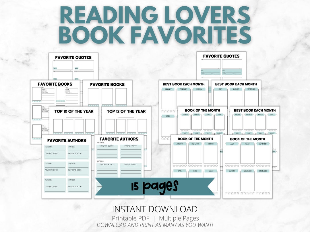 Reading Lovers Book Favorites Trackers | Printable Reading Journal ...