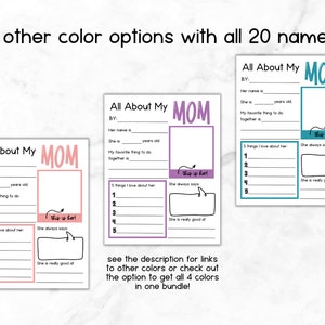Mothers Day Printables All About My Mom, Step Mom, Bonus Mom, Grandma ...