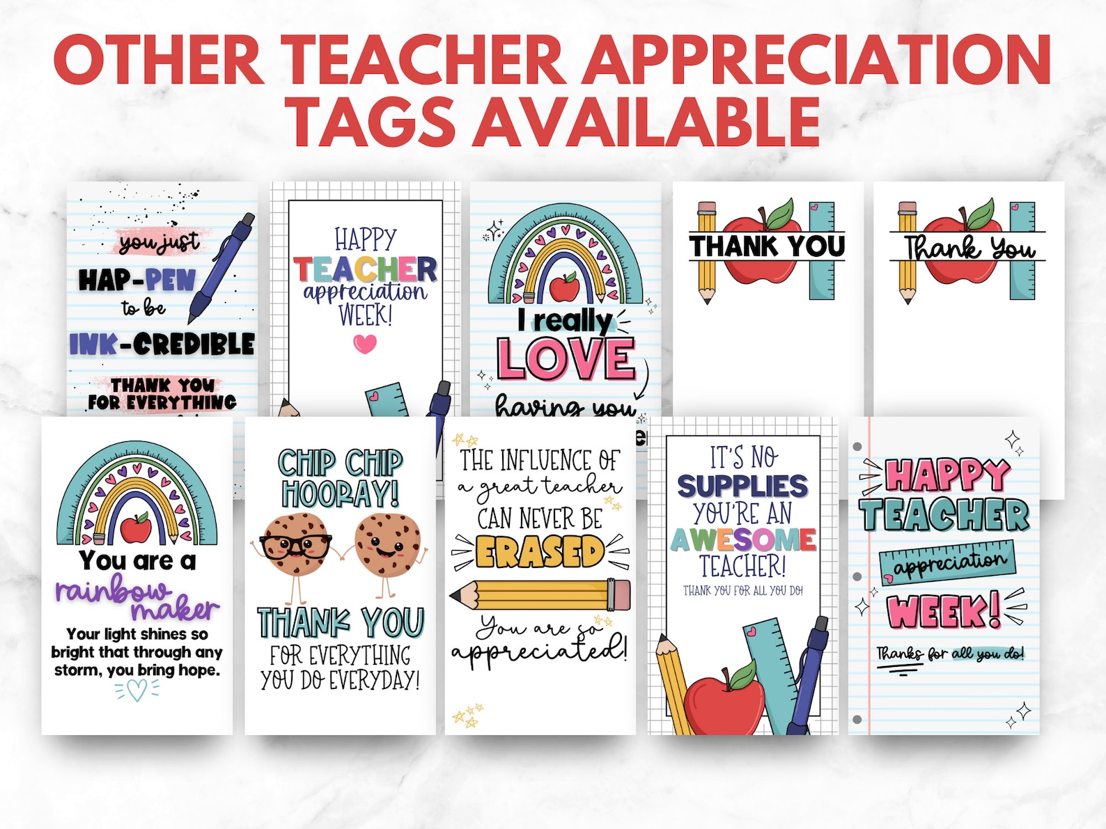 Teacher Appreciation Gift Tags Thank You Tag School Employee ...