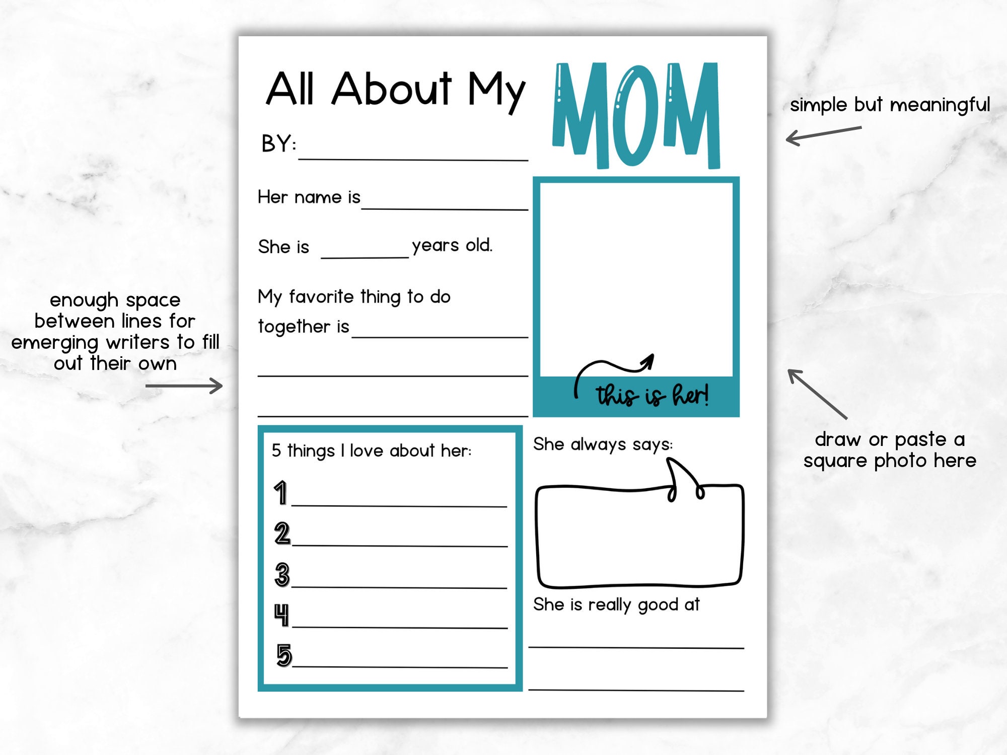 Mothers Day Printables All About My Mom, Step Mom, Bonus Mom, Grandma ...