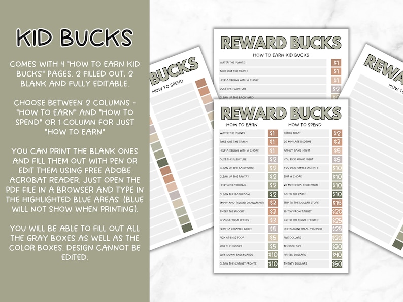 Mom Bucks/kid Bucks | Editable Parent Reward System | Pretend Play ...