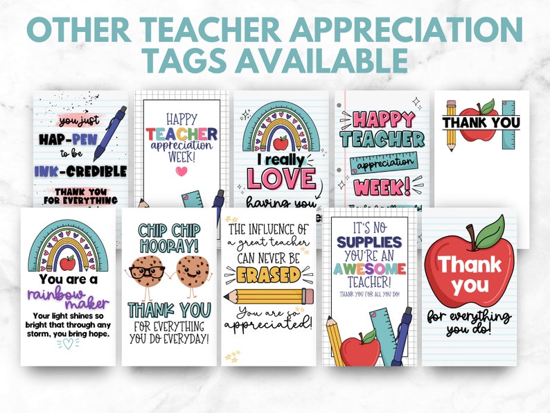 Teacher Appreciation Gift Tags Thank You Tag School Employee ...