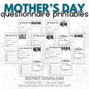 Mothers Day Printables All About My Mom, Step Mom, Bonus Mom, Grandma ...