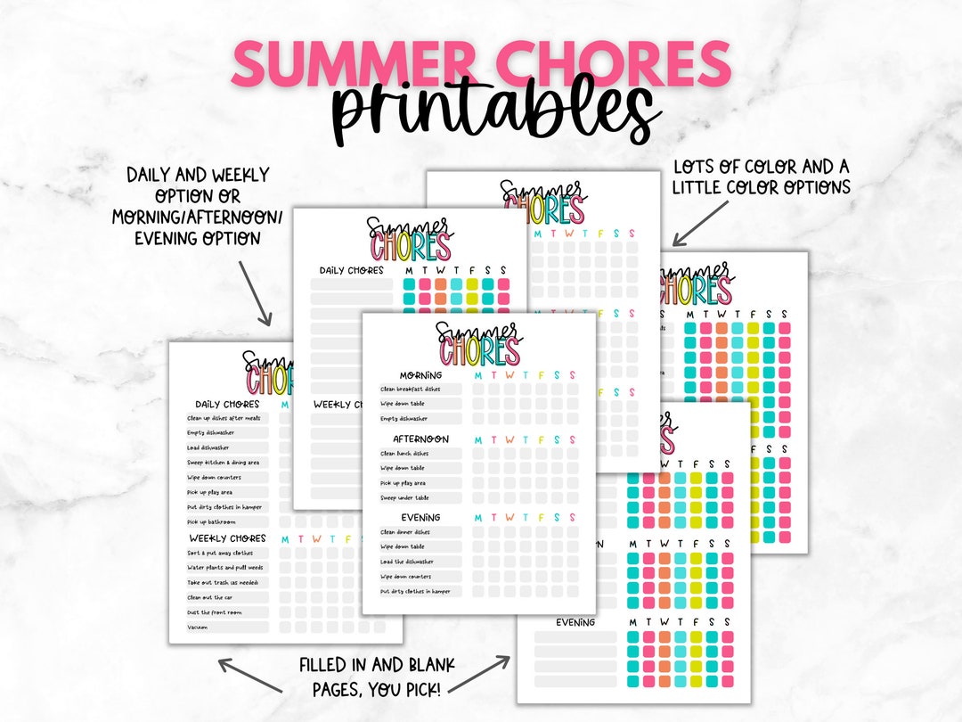Summer Chores Printables | Chores Printables for Kids | Summer ...