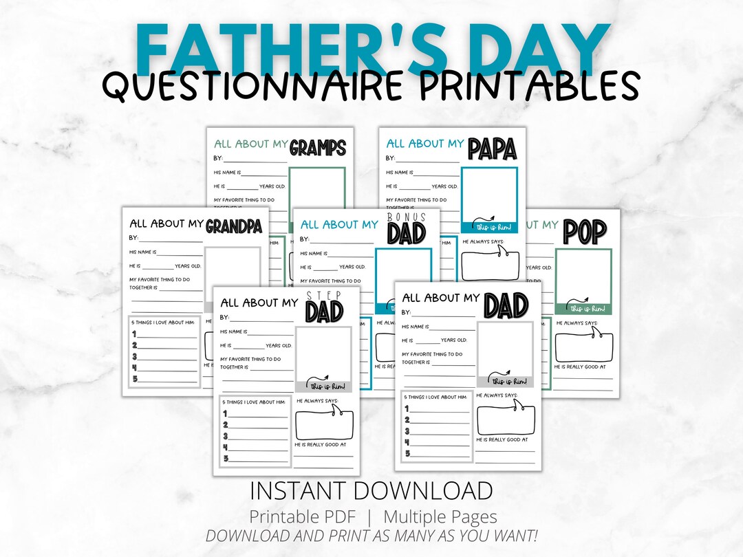 Father's Day Printables | All About My Dad, Step Dad, Bonus Dad, Pop ...