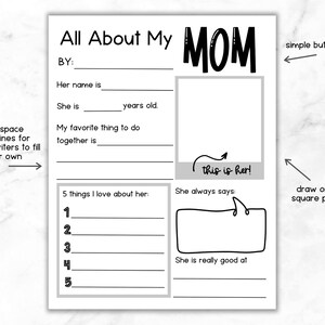Mothers Day Printables All About My Mom, Step Mom, Bonus Mom, Grandma ...