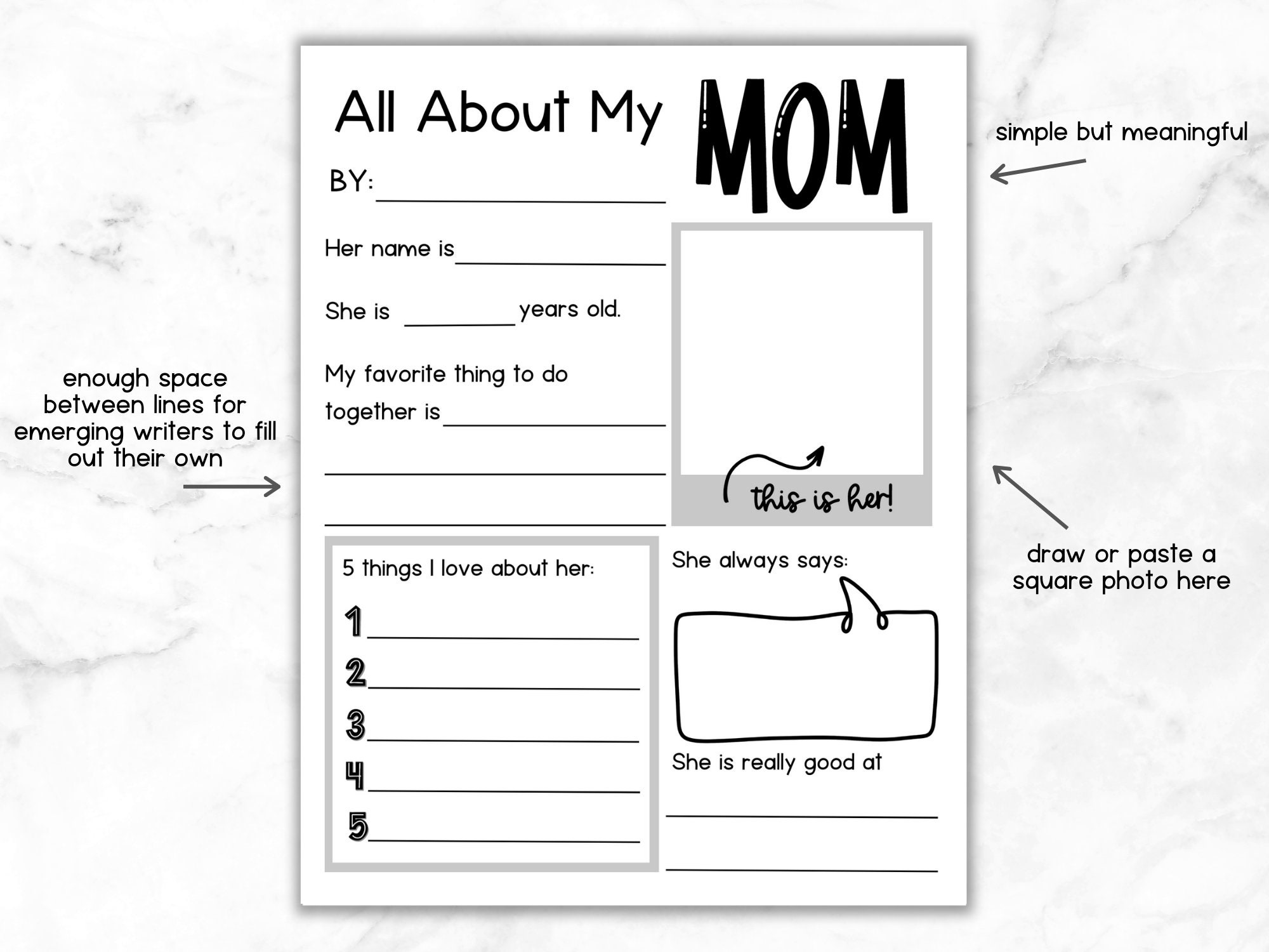Mothers Day Printables All About My Mom Step Mom Bonus Mom Grandma