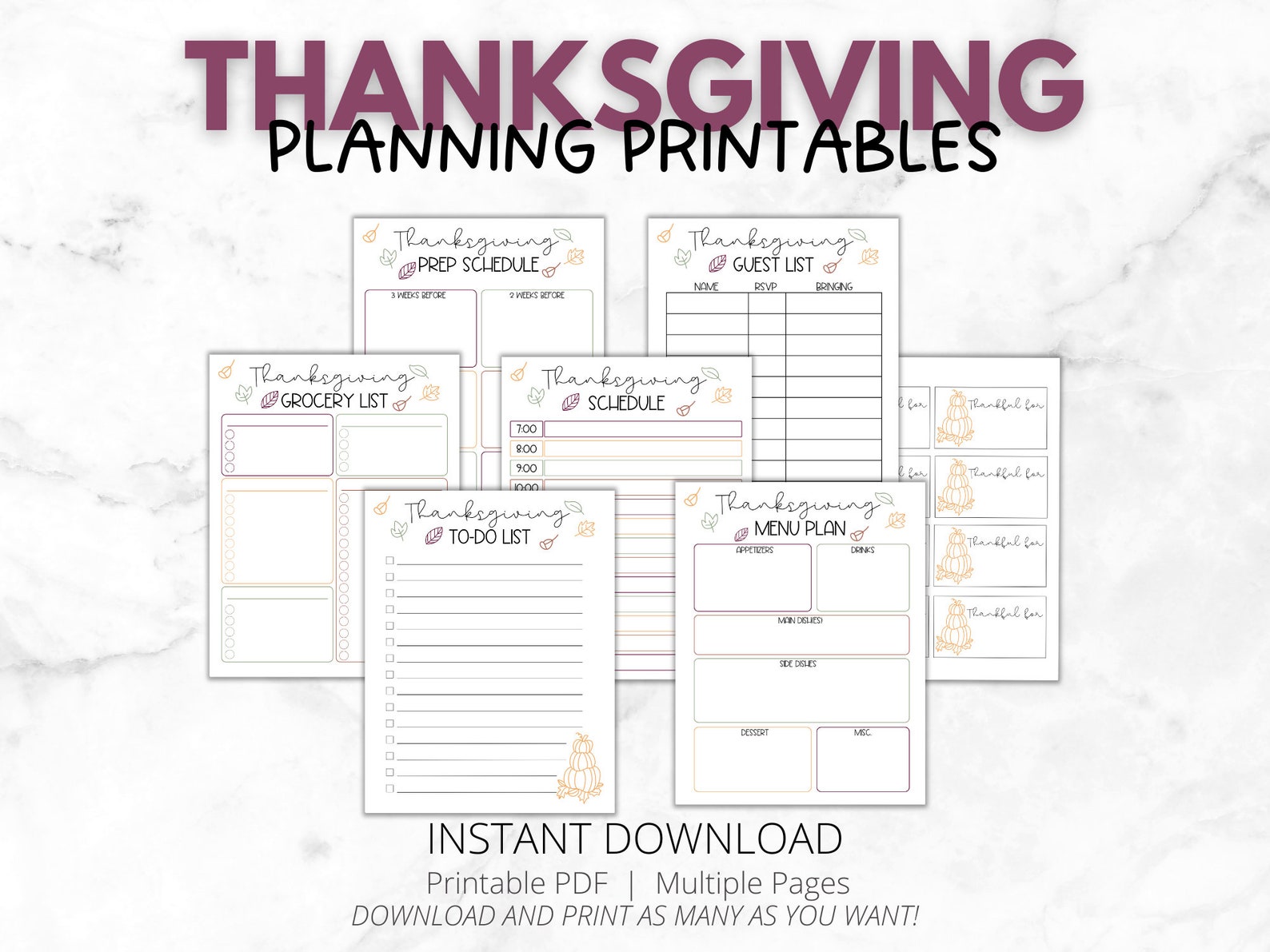 Thanksgiving Hosting Planning Printables | Thanksgiving Menu Plan ...