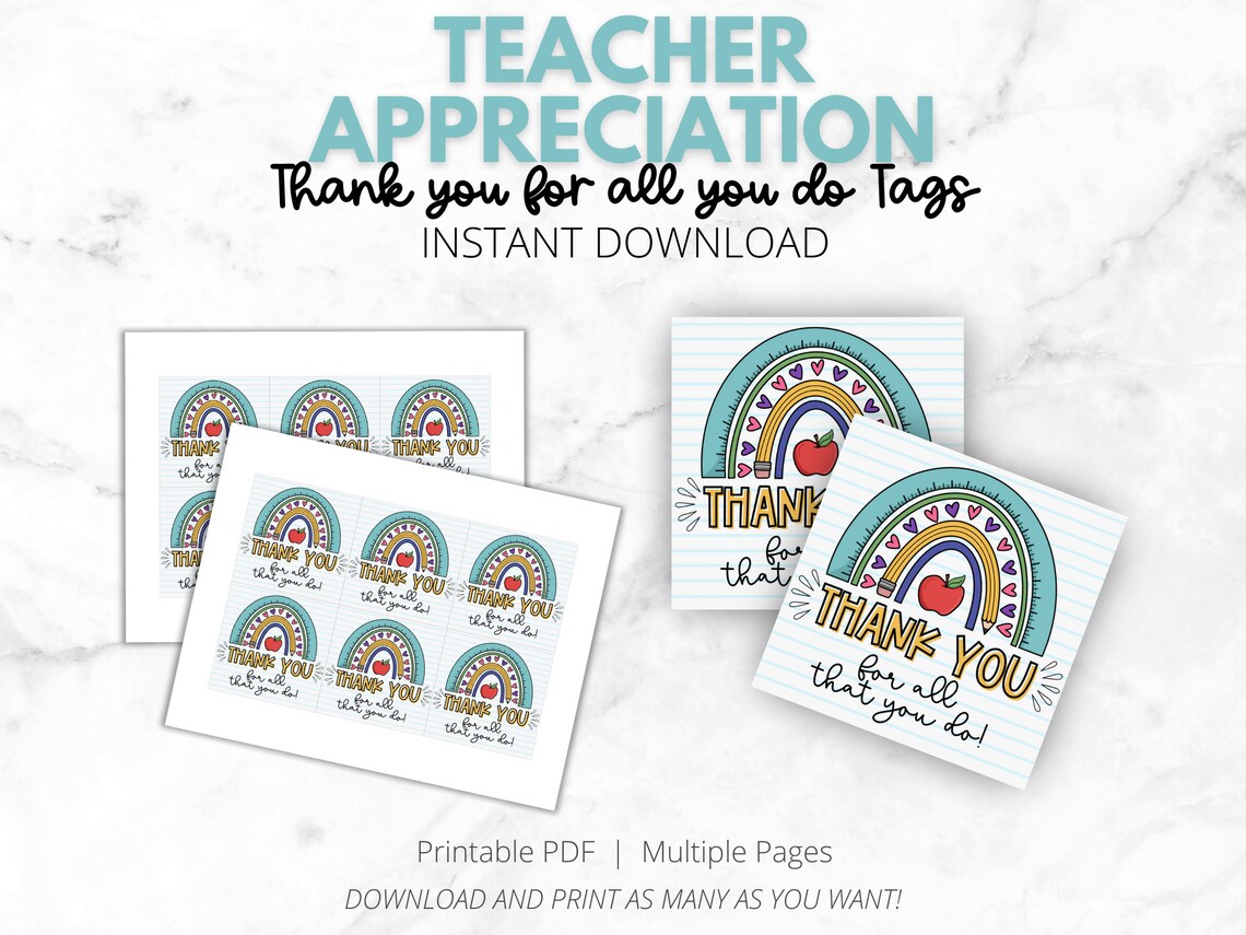 Teacher Appreciation Gift Tags | Thank You Tags | School Employee ...