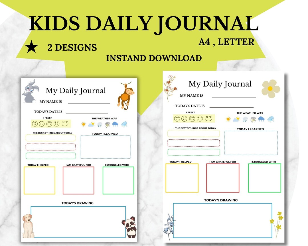 Kids Daily Journal Printable, Journal for Kids, Animal Design Planner ...