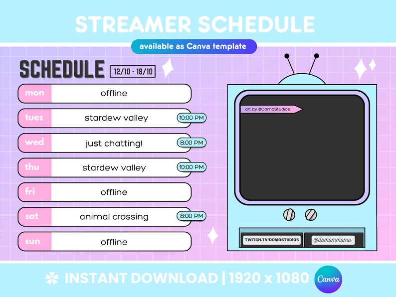 90s Retro Weekly Streamer Schedule | Editable Schedule Canva Template ...
